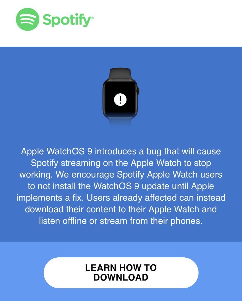 Apple fixes Spotify streaming issue in WatchOS 9