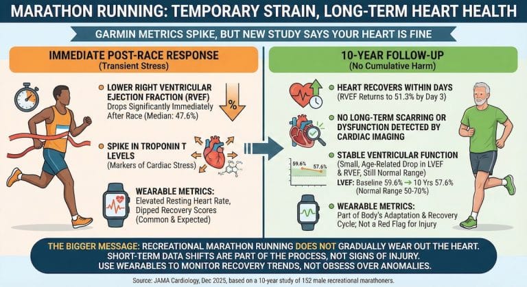 Garmin metrics spike after a marathon but new study says your heart is fine